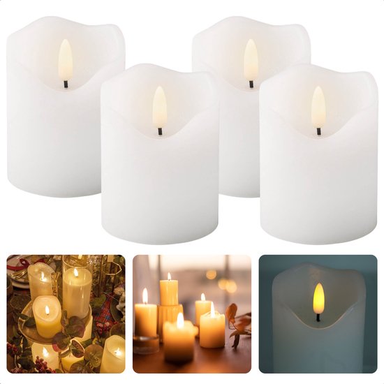 Sfeervolle LED Kaarsen - Set van 4 Stuks - 5x7 cm - met Timer ...