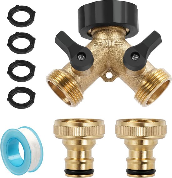 Messing kraan splitter 2-weg tuinslang splitser spruitstuk- 3/4 inch waterverdeler... | bol