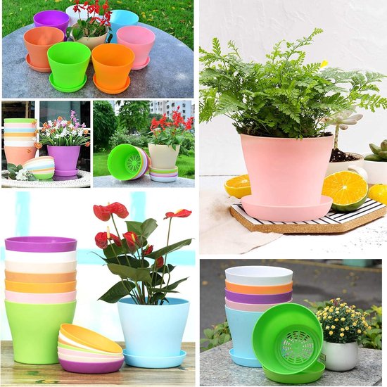 8 stuks plastic bloempotten 10 cm kleurrijke kleine bloempotten ronde ...