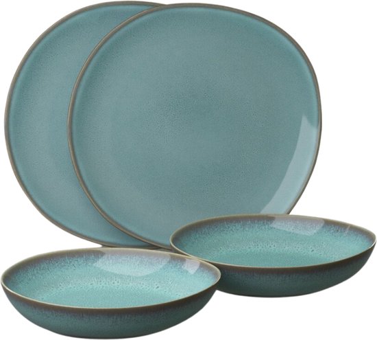 Villeroy & Boch Serviesset Lave - Glace - 4-delig / 2 personen - 2 dinerborden en 2... | bol