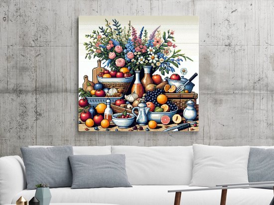 Pixel art stilleven schilderij | Digital still life masterpiece evoking ...