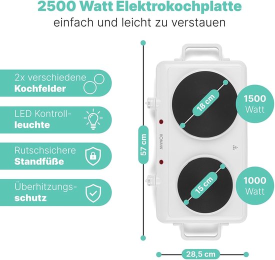 Dubbele Kookplaat 2500 Watt Met Regelbare Thermostaat - Hittebestendige ...