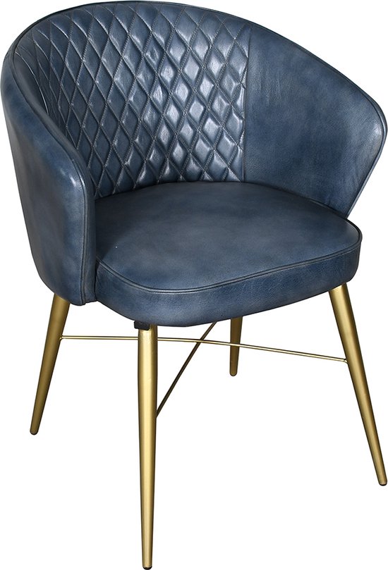 Clayre & Eef Eetkamerstoel met Armleuning 56x61x77 cm Grijs Blauw Leder ...