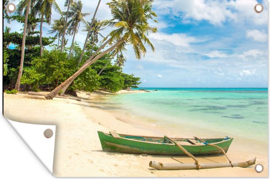 Tuinposter - Strand - Kano - Boot - Palmboom - Zand - 120x80 cm - Tuin ...