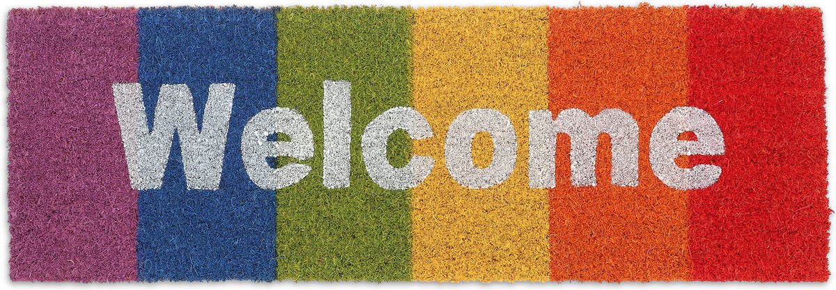 Relaxdays deurmat kokos - regenboog - welcome - kokosmat 75 x 25 cm ...