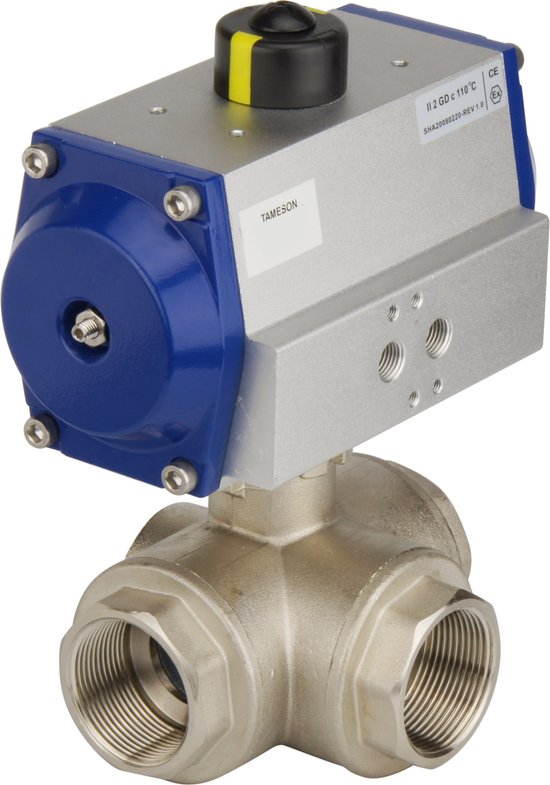 G1-1/2'' 3-Weg L-boring Messing Pneumatische Kogelkraan Veeropenend ...