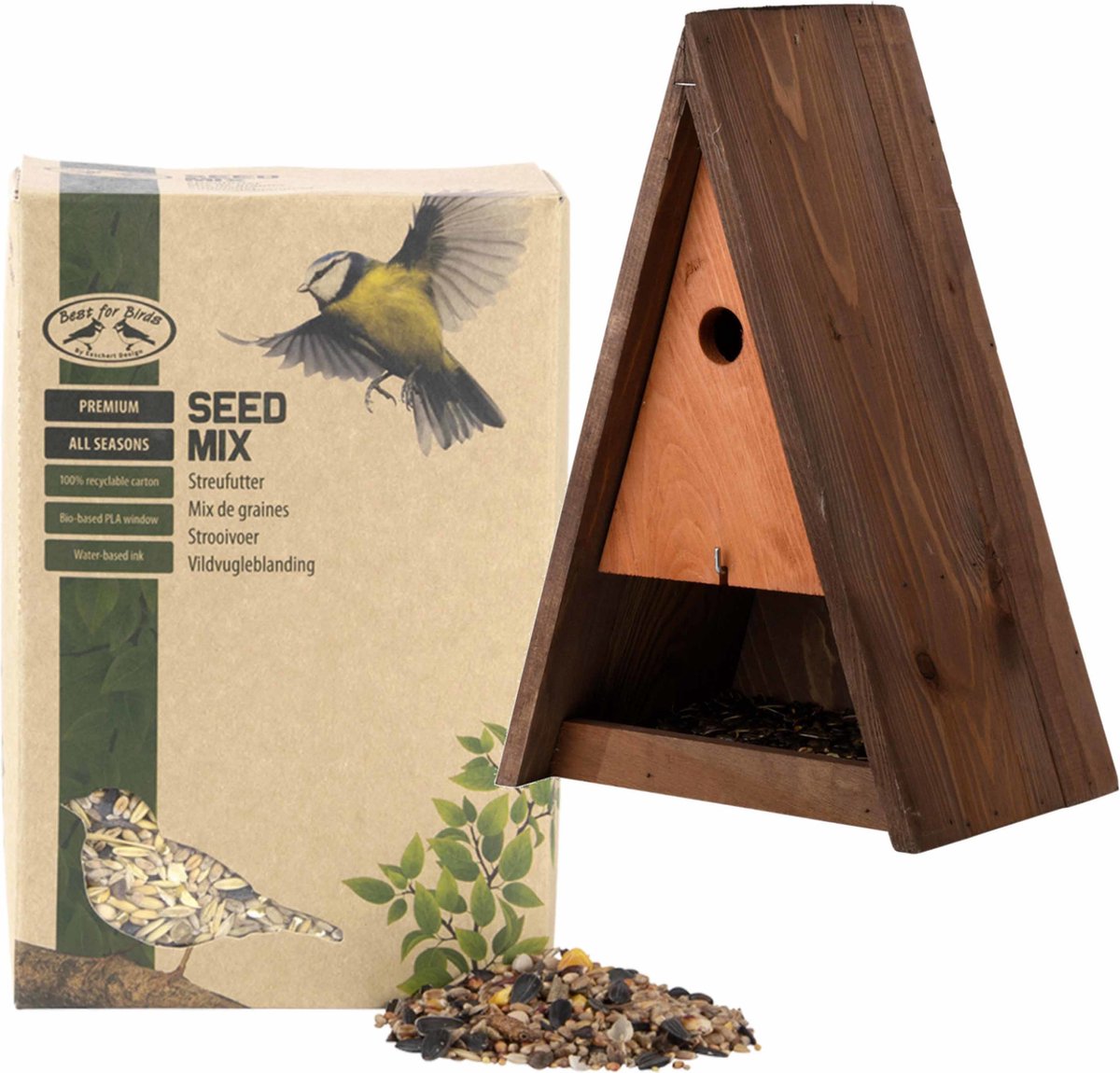 Houten vogelhuisje/nestkast bruin 40 cm met vogel strooivoer 2,5 kg - Zangvogels voederen | bol.com