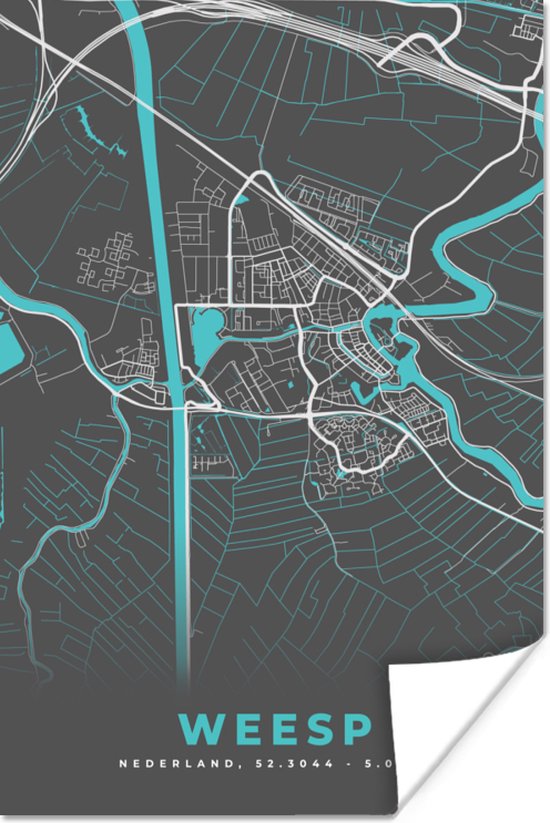 Poster Weesp - Stadskaart - Kaart - Plattegrond - 120x180 cm XXL | bol