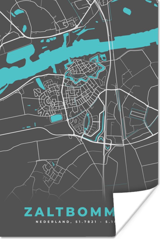 Poster Kaart - Zaltbommel - Plattegrond - Stadskaart - 80x120 cm | bol