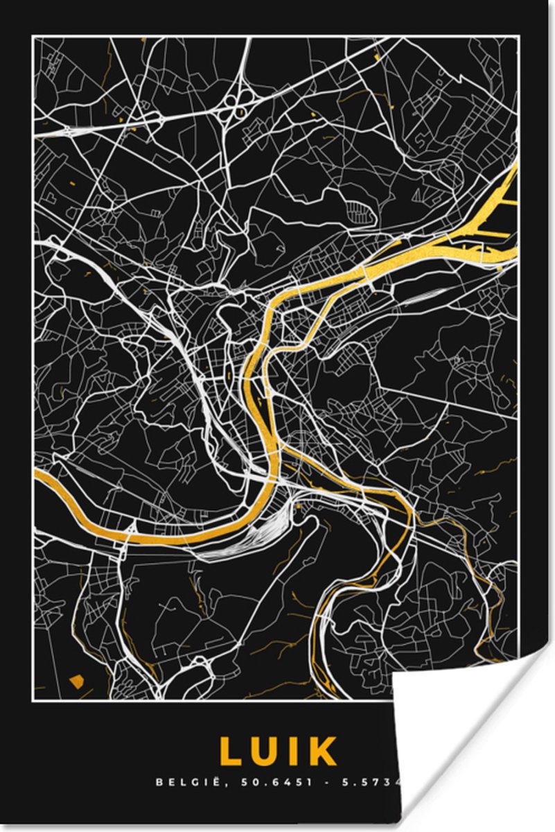 Poster Kaart - Goud - Luik - Plattegrond - Stadskaart - 60x90 cm | bol.com