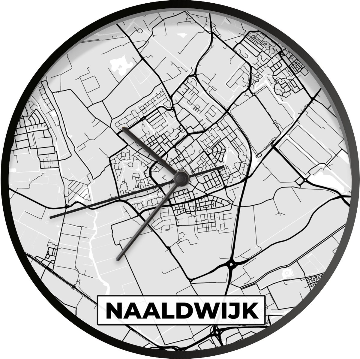 Klok - Ø 30 cm - Naaldwijk - Plattegrond - Kaart - Stadskaart - Zwart ...