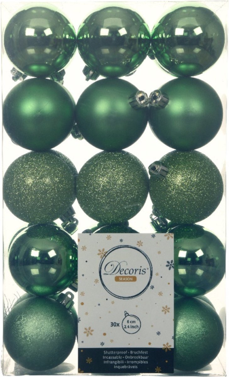 60x morceaux de boules de Noël en plastique vert 6 cm - Boules de Noël ...