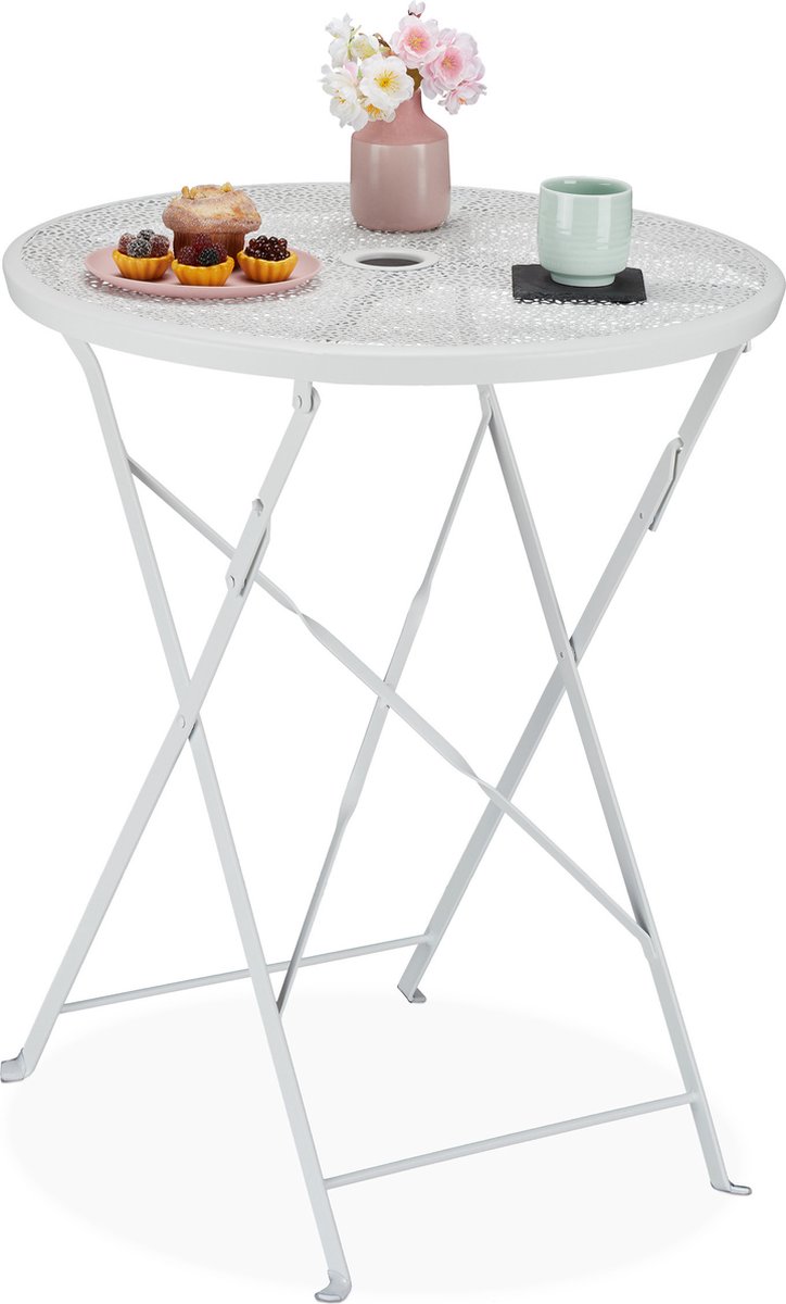 Relaxdays balkontafel metaal - inklapbare tuintafel - witte bistrotafel ...