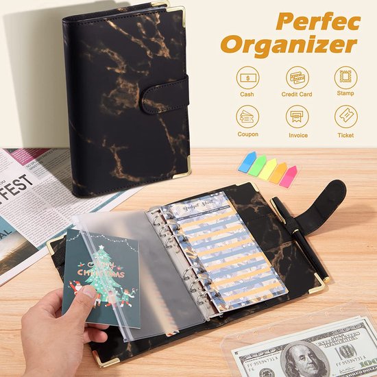 A6 ringmap - notitieboek, marmermotief met transparante plastic hoezen ...