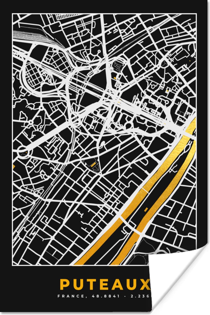 Poster Kaart - Stadskaart - Plattegrond - Puteaux - Frankrijk - 120x180 ...