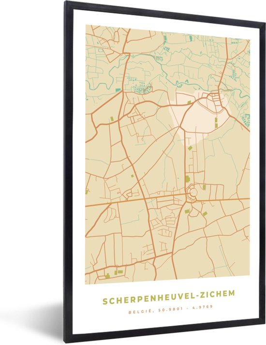 Fotolijst incl. Poster - Plattegrond - Vintage - Retro - Scherpenheuvel ...