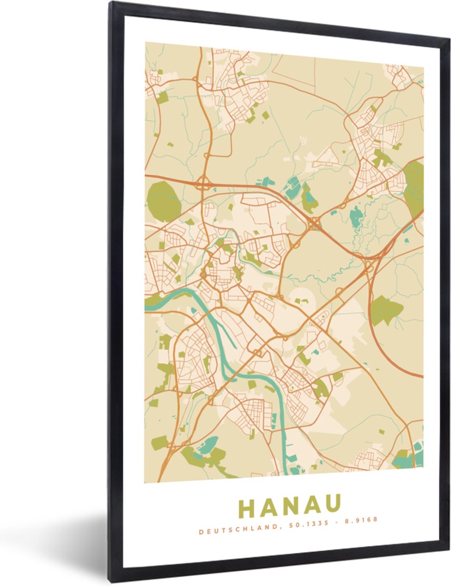 Fotolijst incl. Poster - Kaart - Hanau - Plattegrond - Vintage ...