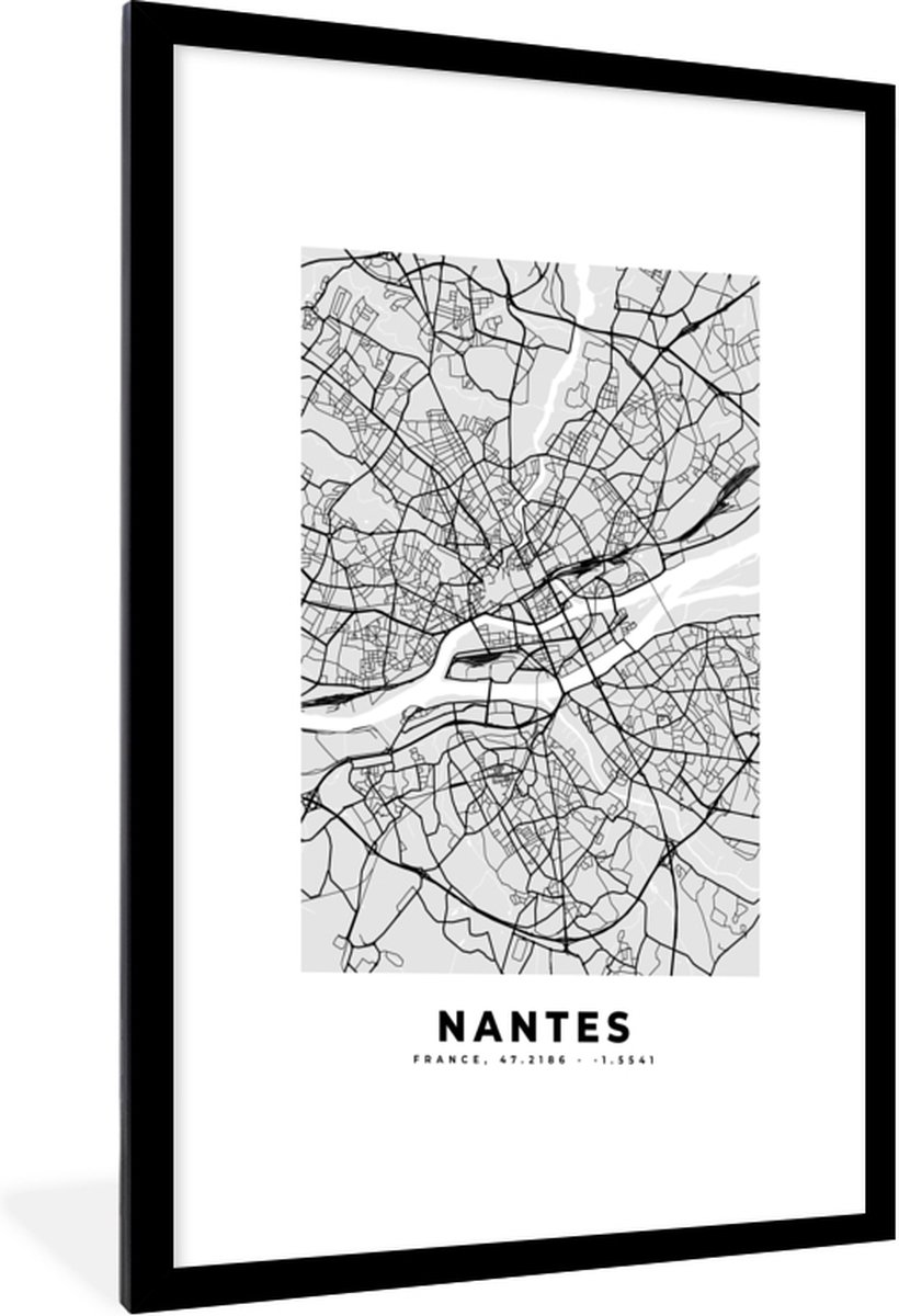 Fotolijst incl. Poster - Kaart - Stadskaart - Nantes - Plattegrond ...
