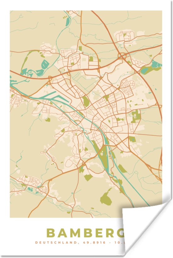 Poster Bamberg - Plattegrond - Kaart - Stadskaart - Vintage - 20x30 cm ...