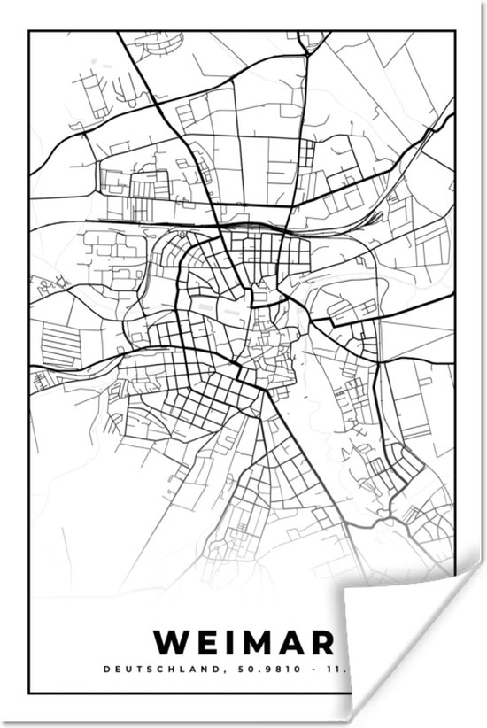 Affiche Carte - Carte - Plan de la ville - Weimar - 80x120 cm | bol