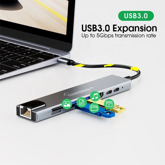 HoomShop.nl 8-in-1 USB-C Hub 3.0 Multifunction adapter - USB Splitter ...