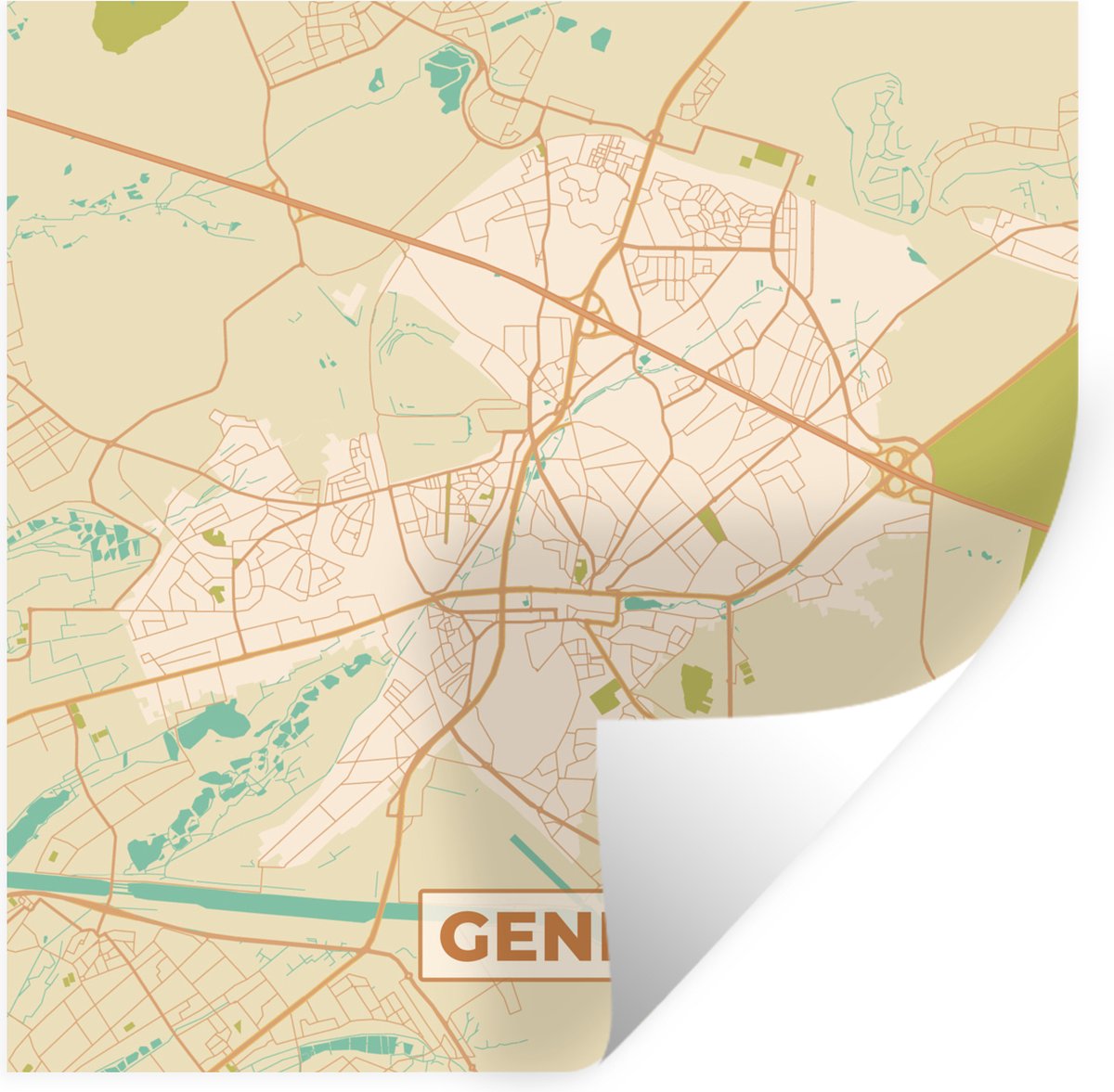 Muurstickers - België - Kaart - Genk - Stadskaart - Plattegrond - 30x30 ...