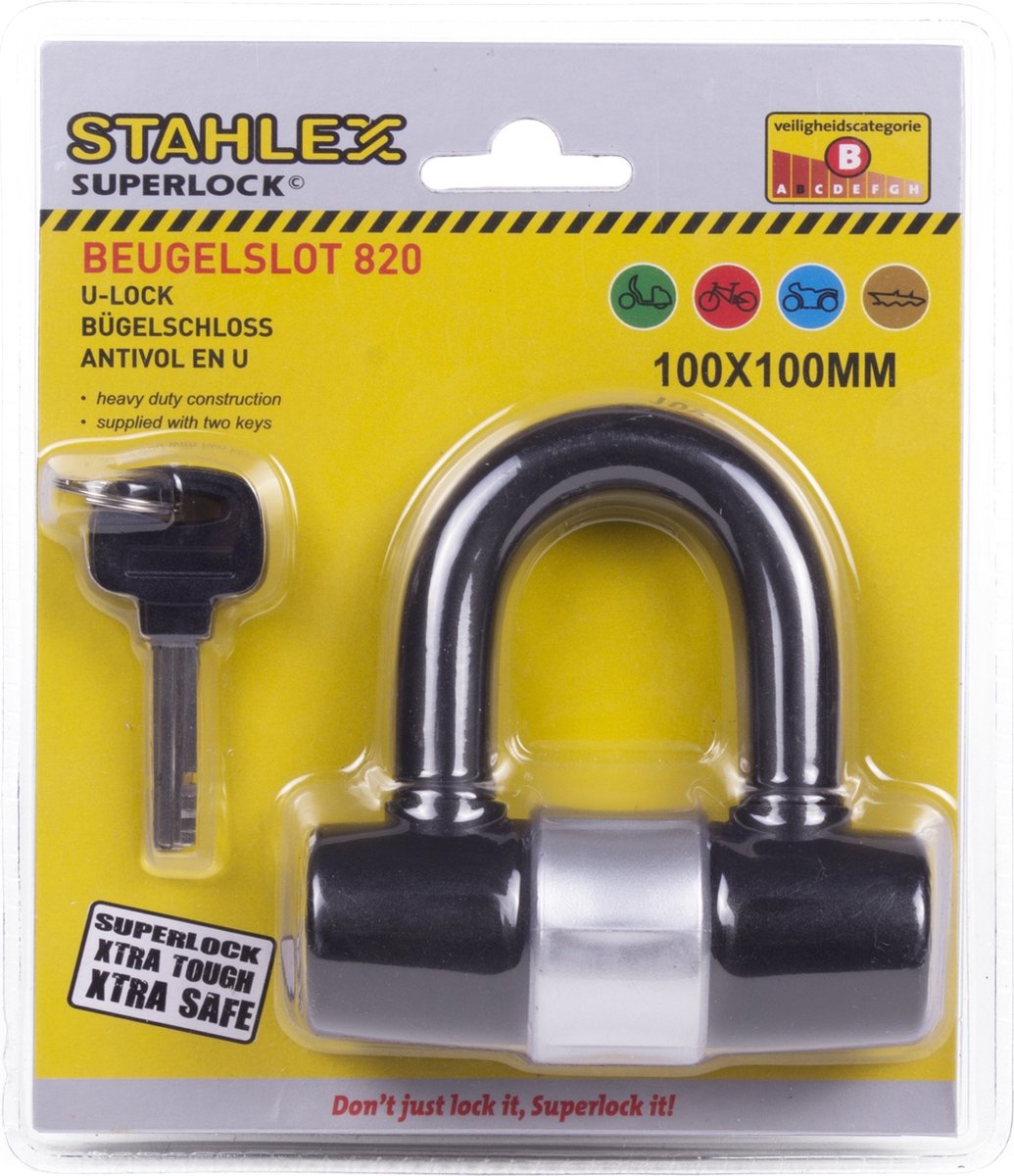 Stahlex Compact Beugelslot 100 x 100 mm - Zwart - Inclusief 2 Sleutels ...