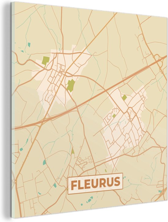 Glasschilderij - Fleurus - Vintage - Stadskaart - Plattegrond - Kaart ...