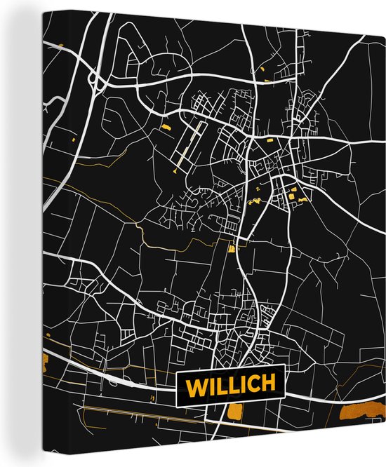 Canvas Schilderij Black and Gold – Stadskaart – Willich – Duitsland ...