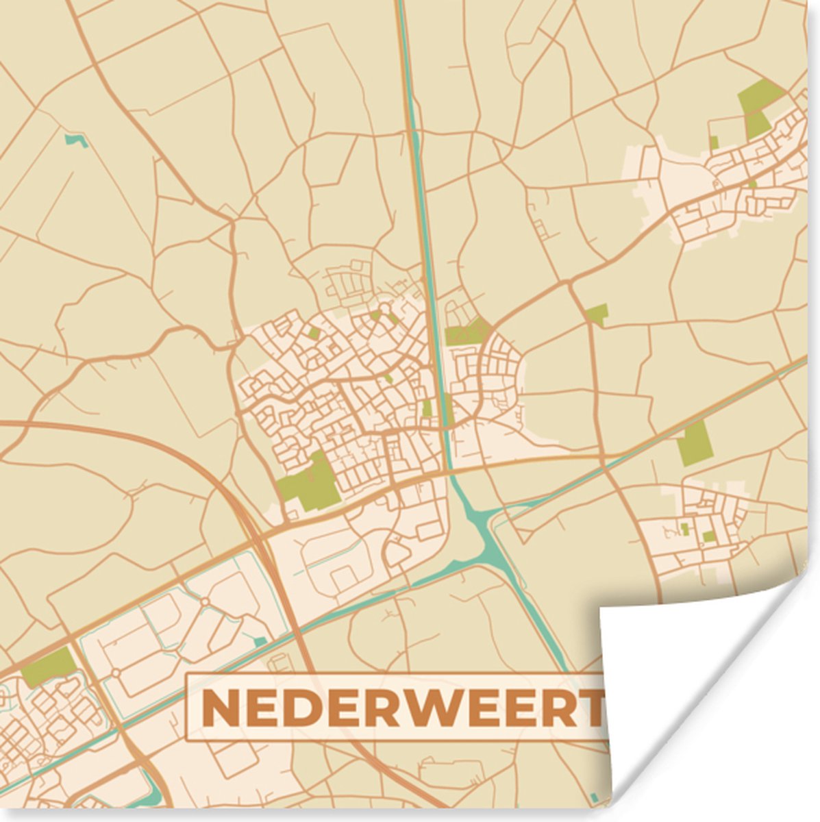 Poster Kaart - Plattegrond - Nederweert - Stadskaart - 100x100 cm XXL ...