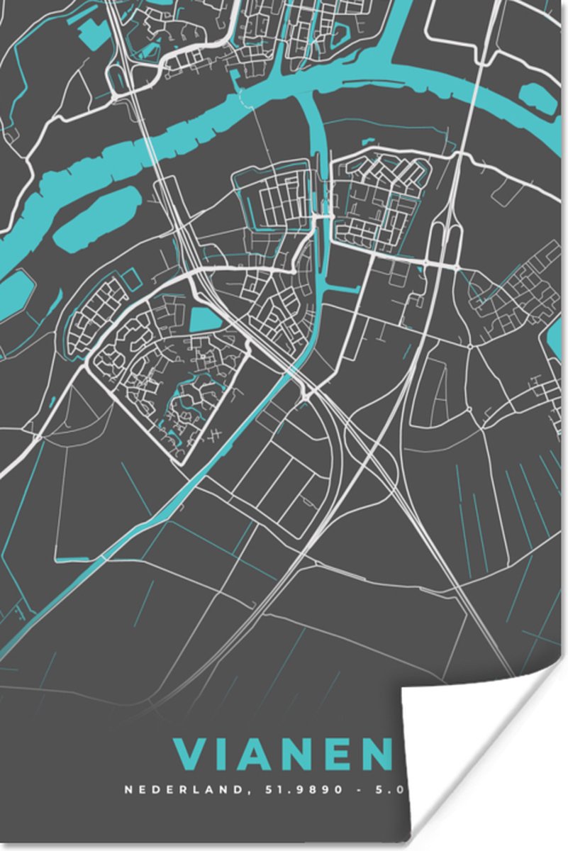 Poster Vianen - Stadskaart - Kaart - Plattegrond. - 20x30 cm | bol.com