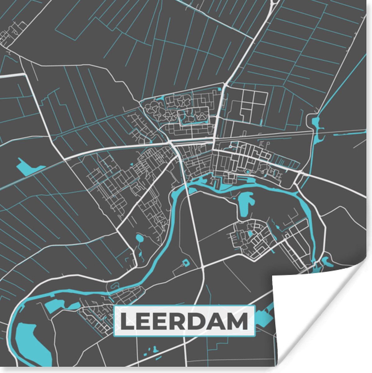 Poster Leerdam - Kaart - Plattegrond - Stadskaart - 100x100 cm XXL ...