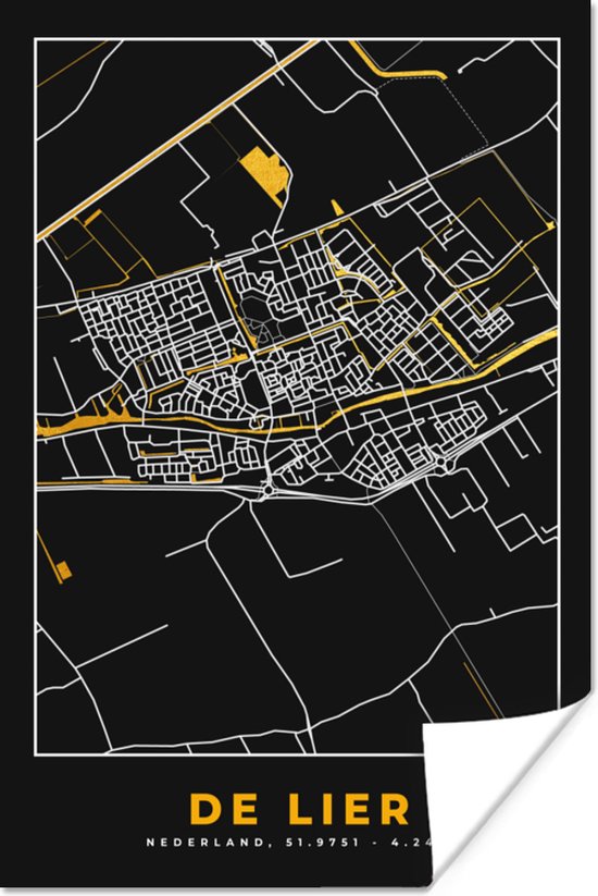 Poster De Lier - Plattegrond - Goud - Kaart - Stadskaart - 40x60 cm | bol