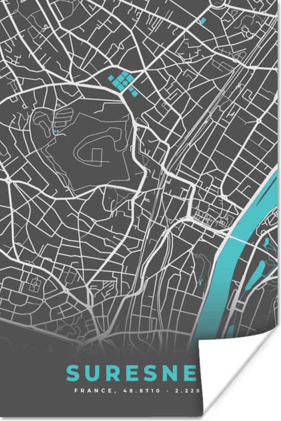 Poster Suresnes - Kaart - Plattegrond - Stadskaart - Frankrijk - 40x60 ...