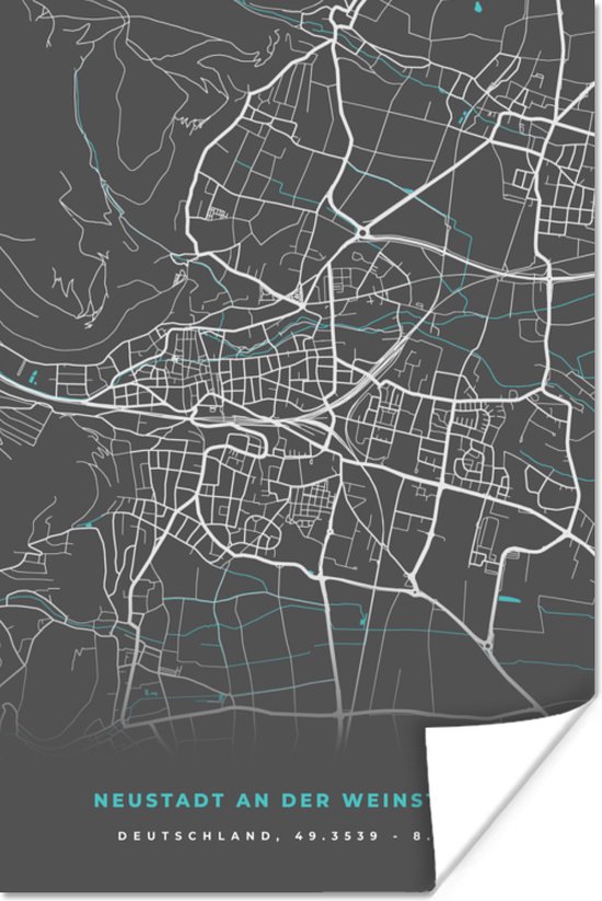 Poster Stadskaart – Neustadt an der Weinstraße– Duitsland – Plattegrond ...