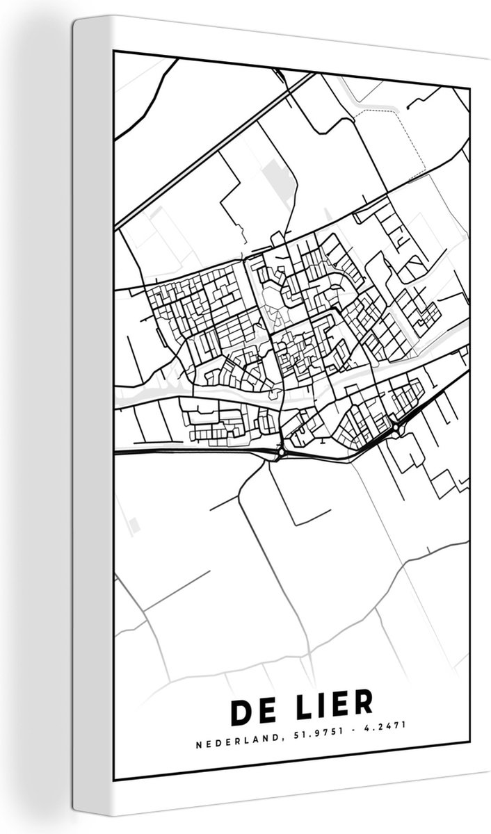 Canvas Schilderij Kaart - De Lier - Plattegrond - Stadskaart - 90x140 ...