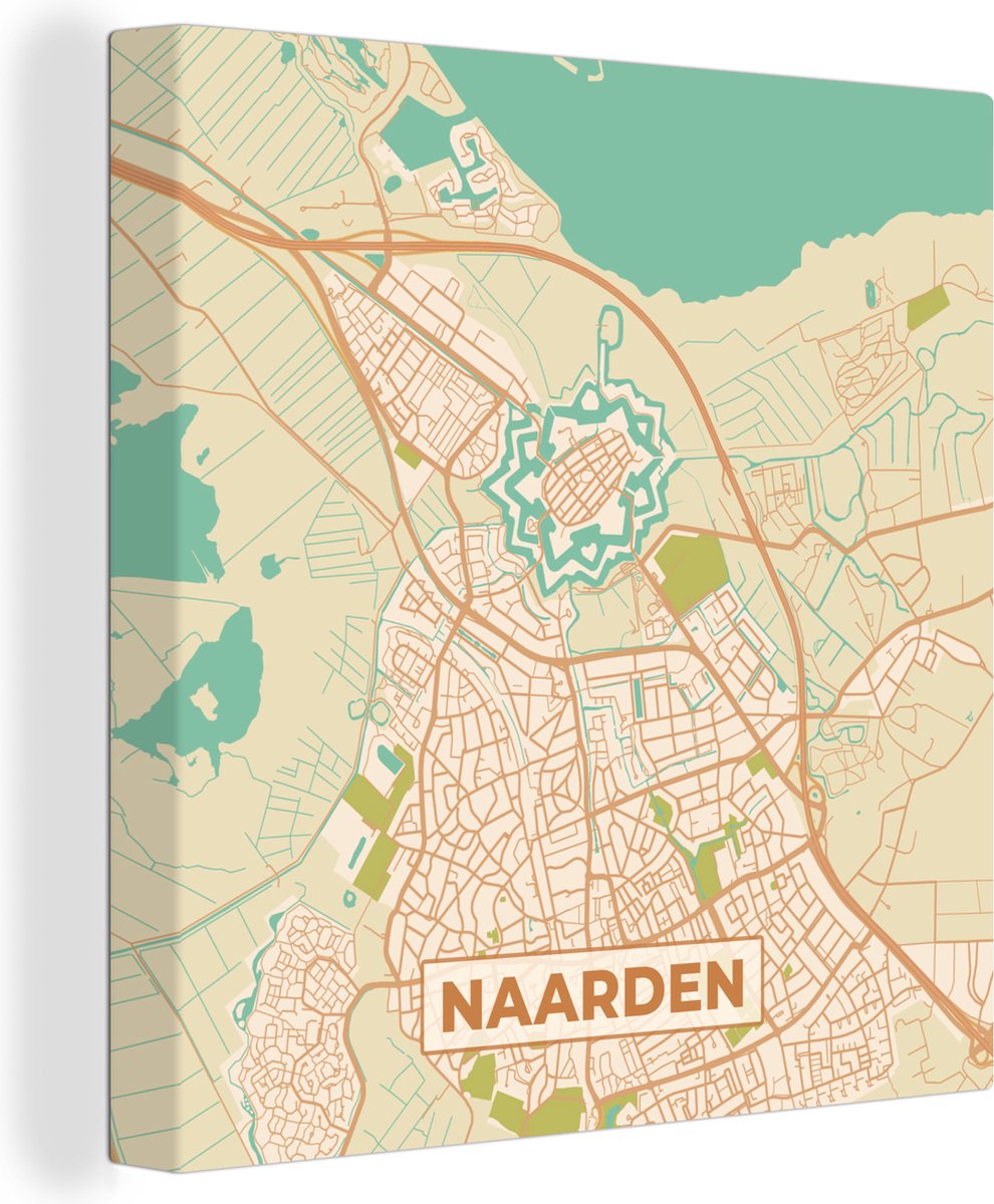 Canvas Schilderij Naarden - Plattegrond - Stadskaart - Kaart - 90x90 cm ...