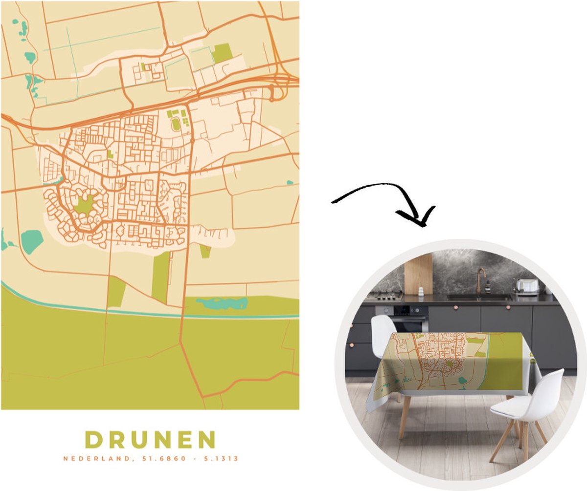 Tafelkleed - Tafellaken - 180x260 cm - Plattegrond - Drunen - Kaart ...