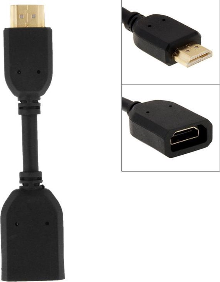 10 cm HDMI 19-pins mannelijk naar HDMI 19-pins female (AM-AF ...