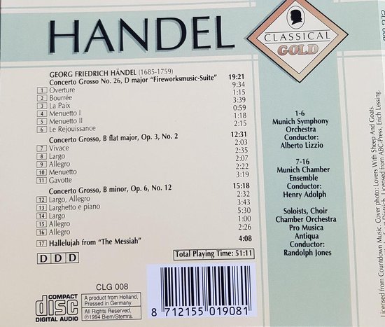 Handel - Classical Gold Serie, Handel | CD (album) | Muziek | bol