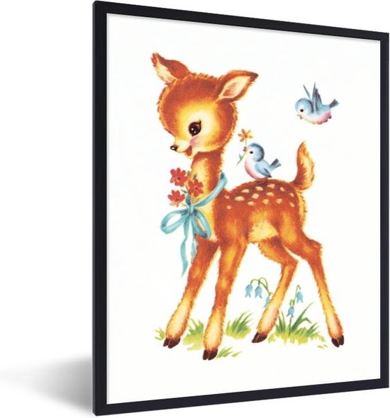 Fotolijst incl. Poster - Een kleurrijke tekening van een jong hert ...
