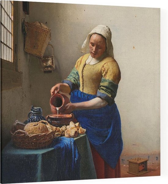 Het melkmeisje, Johannes Vermeer - Foto op Canvas - 100 x 100 cm | bol.com