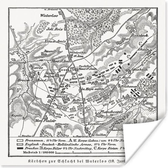 Illustratie van een kaart van het slagveld van Waterloo poster 150x150 ...