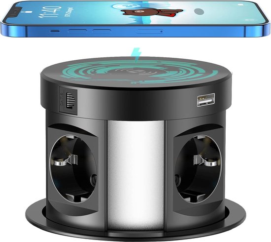 Concealed Table Socket with Wireless Charger and USB Ports - 4 Earthed ...