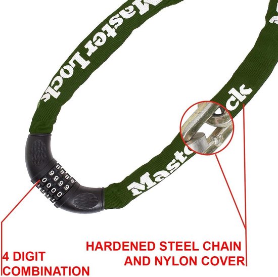 Fietskettingslot met combinatieslot 150 cm - Ketting Groen - Master ...