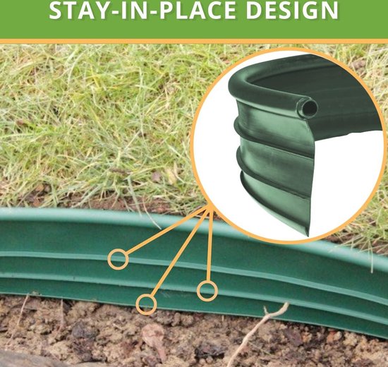 12 meter Groene Flexibele Kunststof Gazonrand - Stay-in-Place Design ...