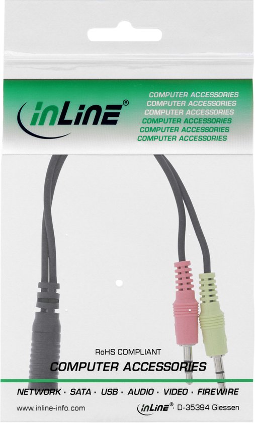 2x 3,5mm > 3,5mm 4-polig headset adapter OMTP - zwart - 0,15 meter | bol