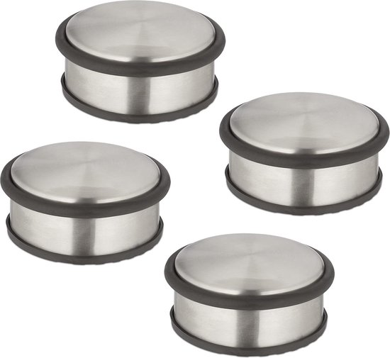 Stainless Steel Door Stopper Set of 4 - Heavy Flat Door Buffers 4.5 x ...