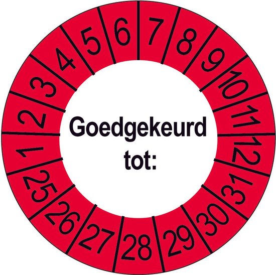 Buiten Rood | 500 Keuringsstickers Goedgekeurd tot: Rond 35 mm strips ...