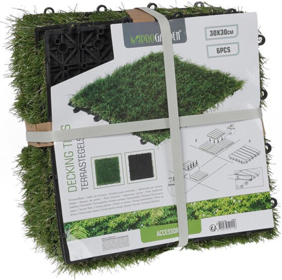 Pro Garden Tuintegel/terrastegels - 6x stuks - groen - kunstgras - 30 x ...